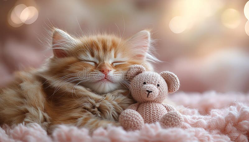 Fluffy Kitten Playing with Toy, Cute and Fun Generated by AI Stock ...