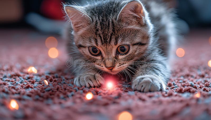 Fluffy Kitten Staring at Candle Flame, Playful Night Generated by AI ...