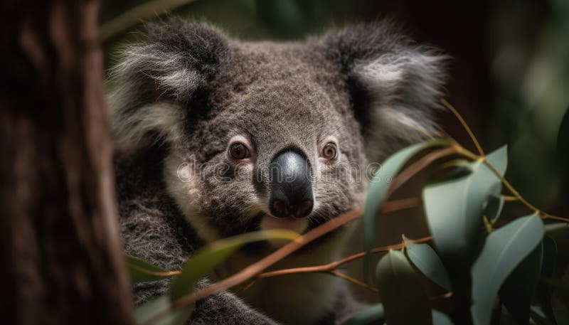 Fluffy Koala Sitting on Eucalyptus Branch, Looking Cute Generated by AI ...