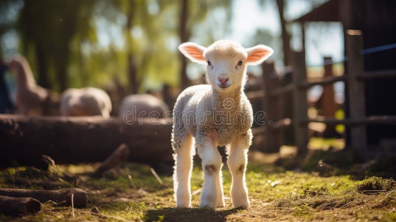 A Fluffy Lamb Taking Its First Wobbly Steps, Exploring the World with ...