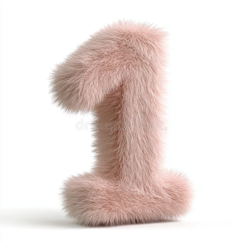 Fluffy Light Pink Number One Character Rendered in 3D Design with a ...