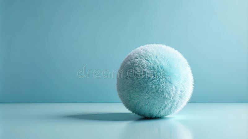 A Fluffy Light Blue Sphere Rests on a Pale Blue Surface Against a ...