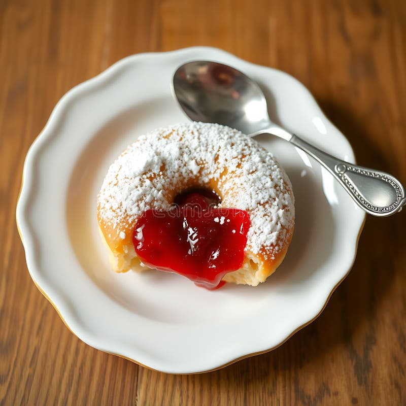 A Fluffy Light Filled Donut with Raspberry Jam Dusted with Powdered ...