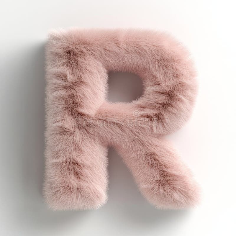 Fluffy Light Pink Letter R on Pure White Background with Three ...
