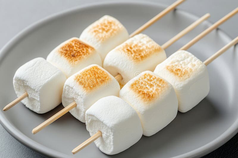 Fluffy Marshmallows Skewered on Wooden Sticks Stock Image - Image of ...