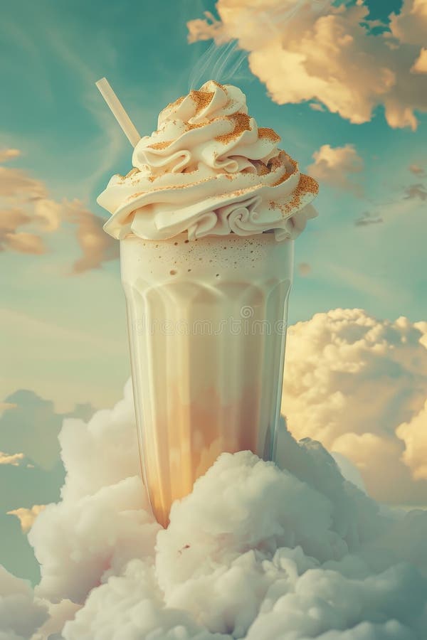 Fluffy Milkshake Float in the Clouds Sweet Beverage Fantasy with ...
