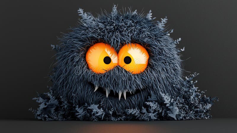Fluffy Monster with Bright Eyes and Sharp Fangs Playful Character ...