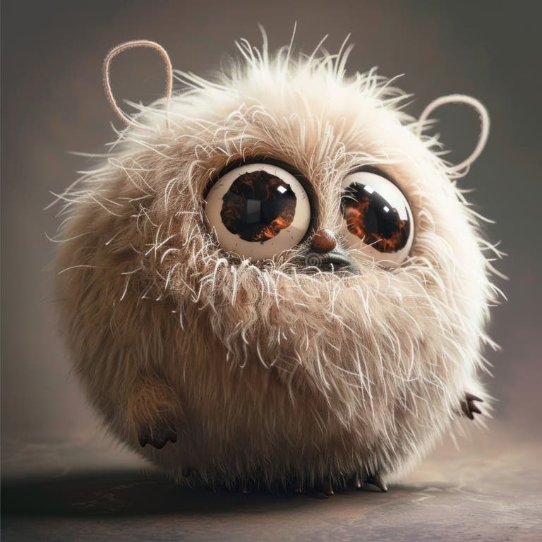 Fluffy Monster a Round Fluffy Creature with Big Eyes Stock Image ...