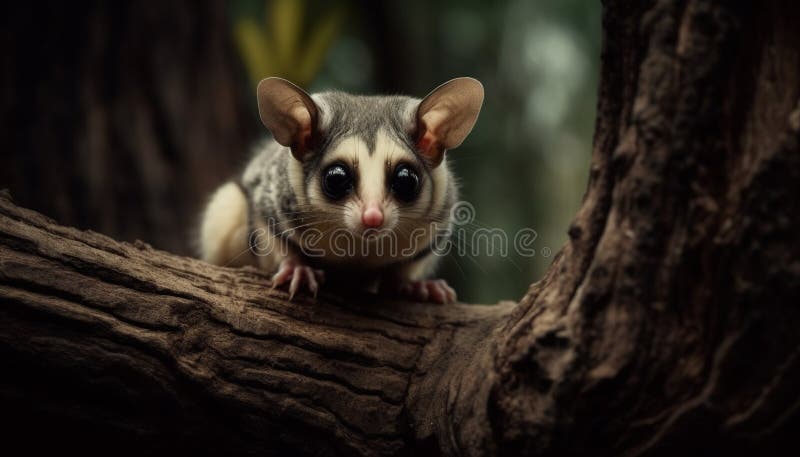 Fluffy Mouse Sitting on Branch, Looking Shy Generated by AI Stock ...