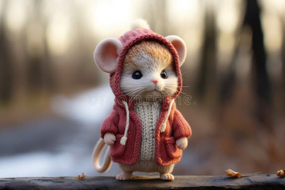 Fluffy Mouse in Warm Knitted Clothes Stock Photo - Image of animal ...