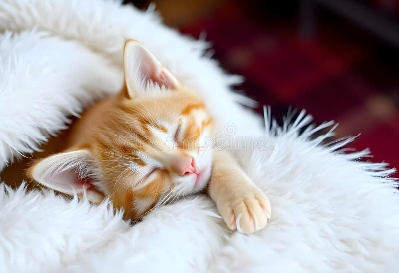 A Fluffy Orange Tabby Kitten Sleeping Stock Photo - Image of animal ...
