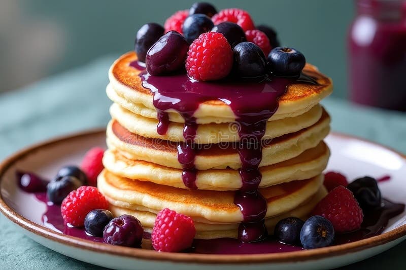 Fluffy Berry Pancake Stacks Stock Illustration - Illustration of ...