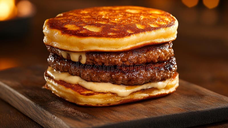 Fluffy Pancake Stack with Savory Beef Patties Stock Illustration ...