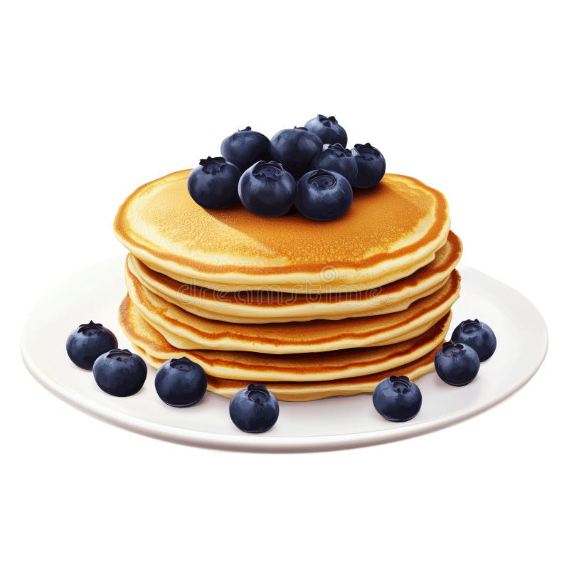 Fluffy Pancake Stack Topped with Fresh Blueberries, Isolated on White ...