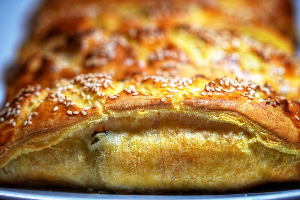 Fluffy Pastry with Spinach, Cheese and Sesame Stock Image - Image of ...