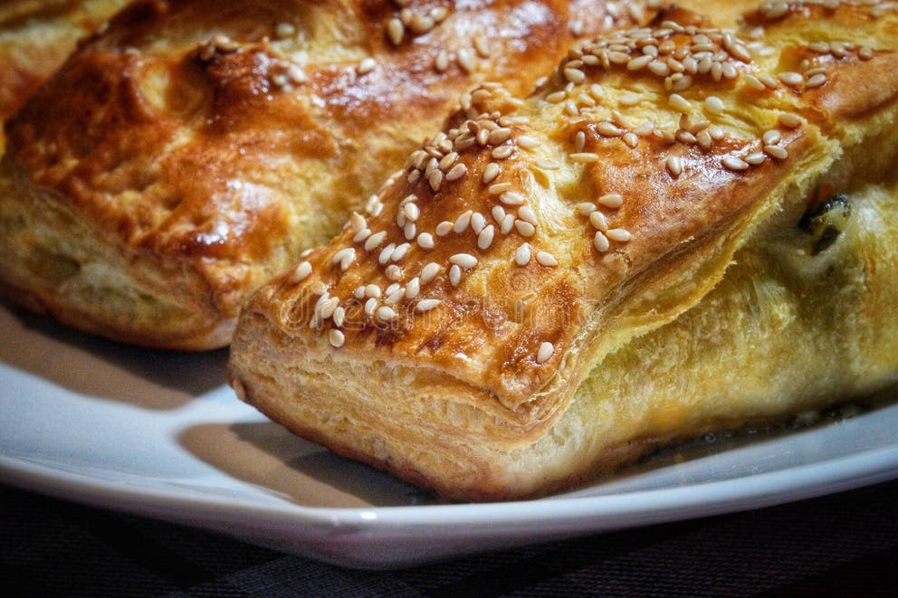 Fluffy Pastry with Spinach, Cheese and Sesame Stock Photo - Image of ...