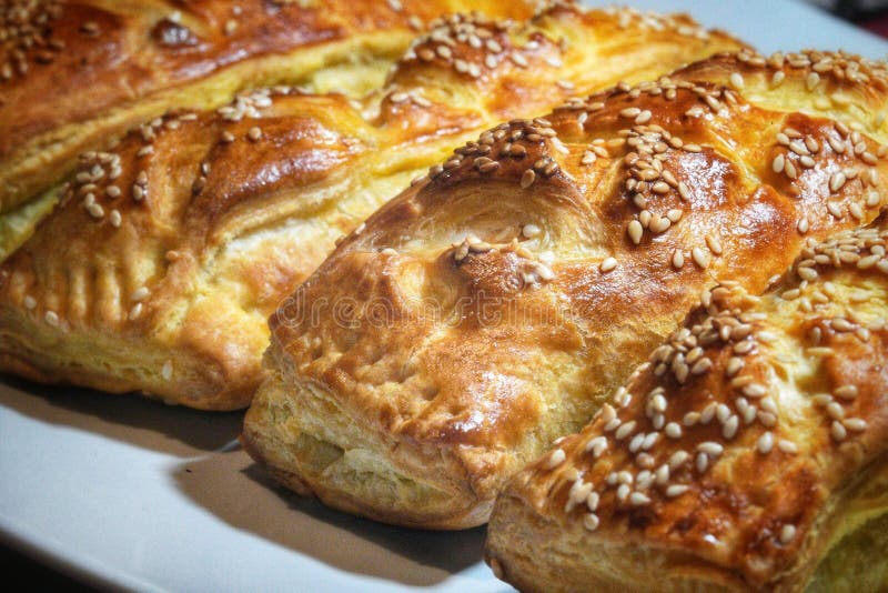 Fluffy Pastry with Spinach, Cheese and Sesame Stock Photo - Image of ...