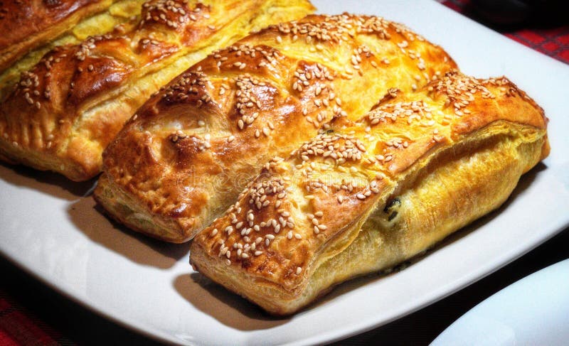 Fluffy Pastry with Spinach, Cheese and Sesame Stock Photo - Image of ...