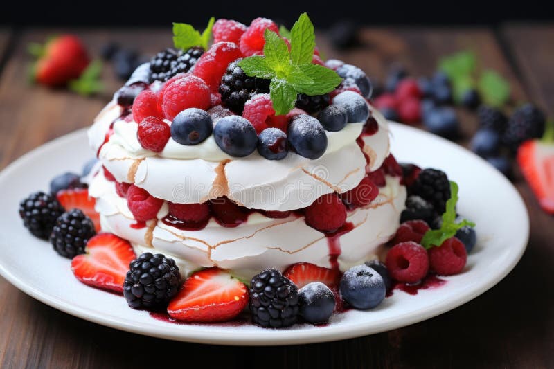 Fluffy Pavlova Cake Berries. Generate Ai Stock Photo - Image of ...