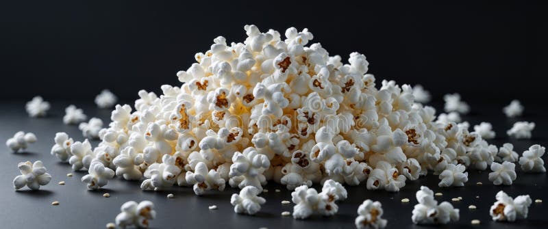 Fluffy Pile of Freshly Popped Popcorn on Black Background Stock Photo ...