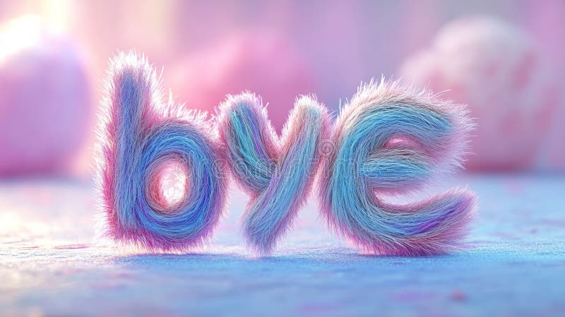 Fluffy Pink and Blue Text Rendering Saying Bye on a Soft Blurred ...