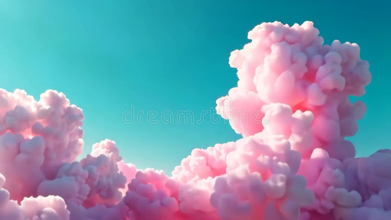 Fluffy Pink Clouds Drift Across a Turquoise Sky in a Dreamlike Sequence. Generative AI Stock ...
