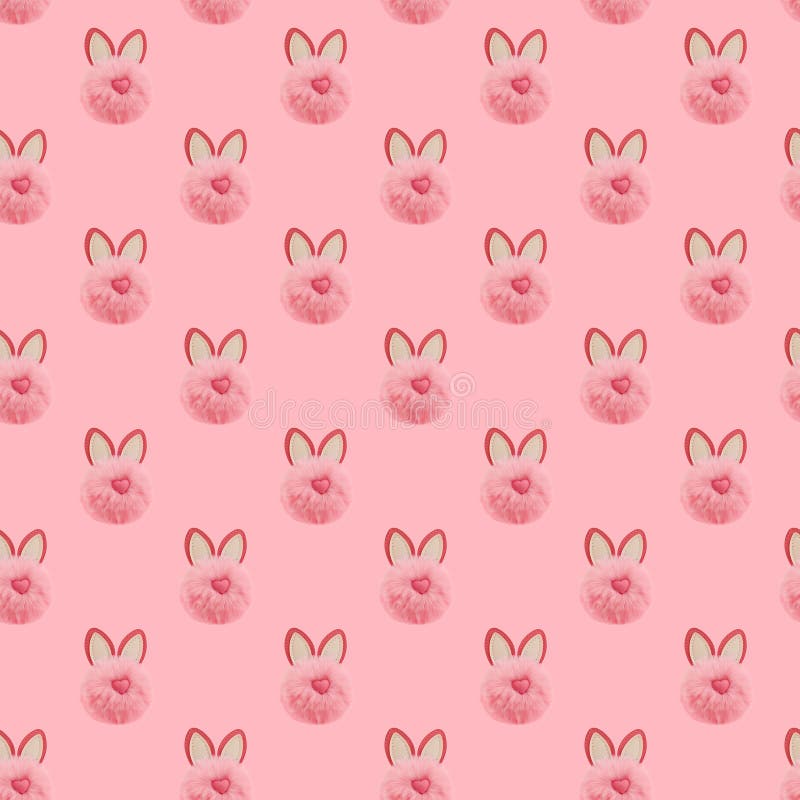 Fluffy Pink Rabbit Seamless Pattern on Pink. Stock Photo - Image of ...
