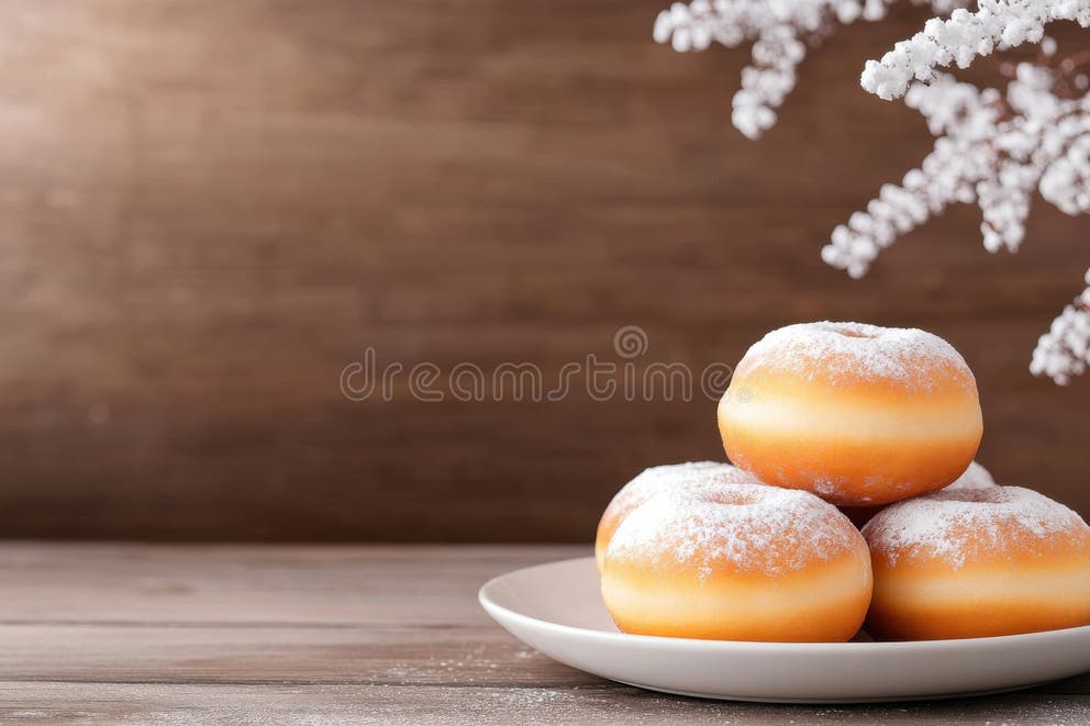Fluffy Poff Poff Doughnuts Drizzled with Powdered Sugar on a Rustic ...