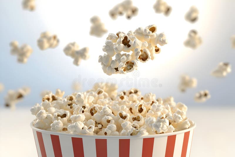 Fluffy Popcorn Falling into a Striped Bucket Stock Illustration ...