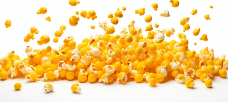 Fluffy Popcorn Kernels Bursting in the Air Against a Clean White ...