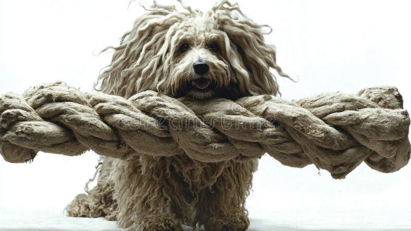 Fluffy Puli Breeds Chews on Large Rope Bone Joy Stock Photo - Image of ...