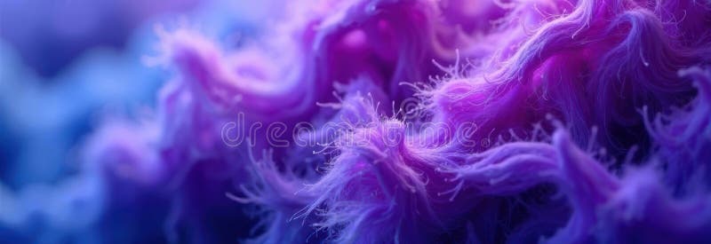 Fluffy Purple and Blue Fibers Creating Abstract Banner with Copy Space ...