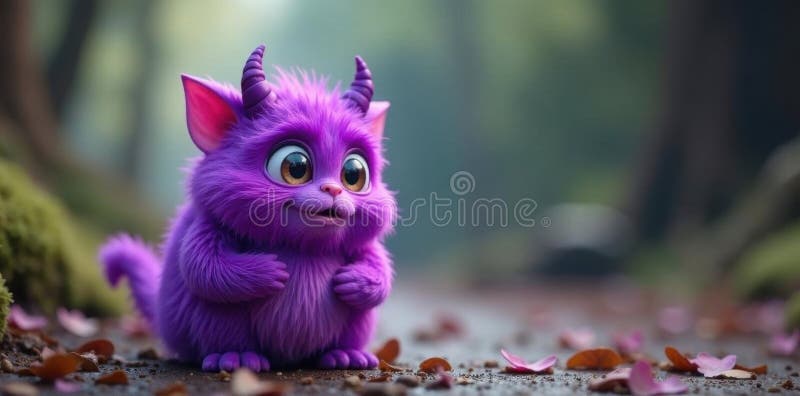 Fluffy Purple Monster with Big Eyes and Tiny Horns, Big Eyes, Element ...