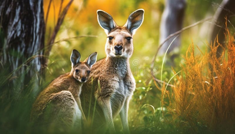 Fluffy Rabbit and Doe Grazing in Meadow Generated by AI Stock Image ...