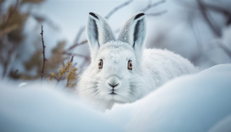 Fluffy Rabbit Sits in Snow, Looking Cute Generated by AI Stock Image ...