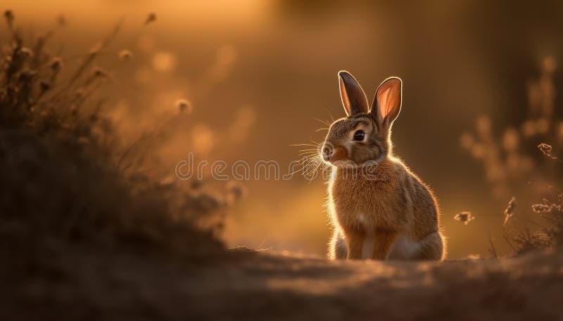 Fluffy Rabbit Sits in Sun on Grass Generated by AI Stock Illustration ...