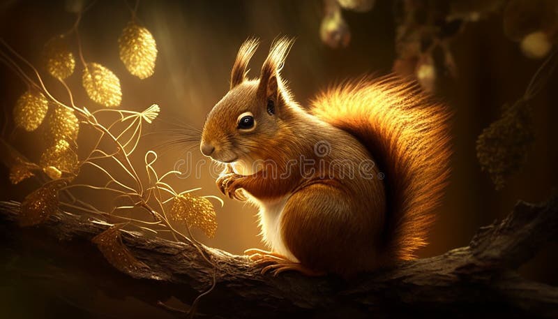 Fluffy Rabbit Sitting on Branch Eating Grass Generated by AI Stock ...