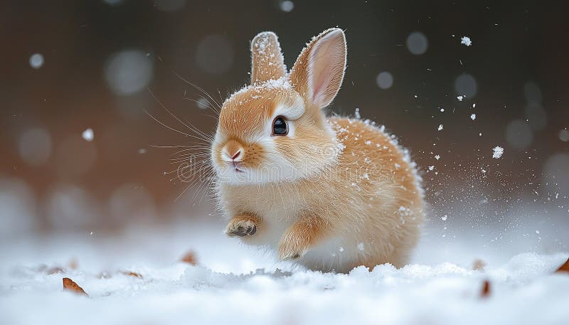 Fluffy Rabbit Sitting in Snow, Cute and Playful Generated by AI Stock ...