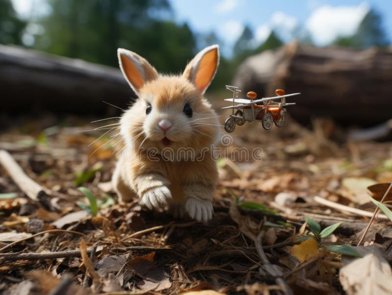 Fluffy Rabbit Soaring with Toy Airplane Stock Illustration ...