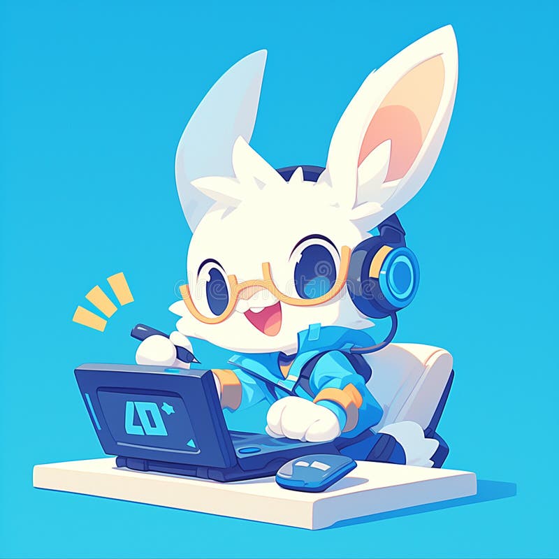 A Fluffy Rabbit Software Engineer Cartoon Style Stock Vector ...