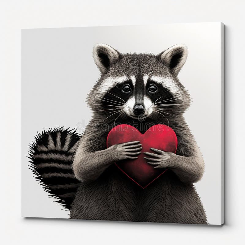 A Fluffy Raccoon Holds a Red Heart in Its Paws. Generative AI ...