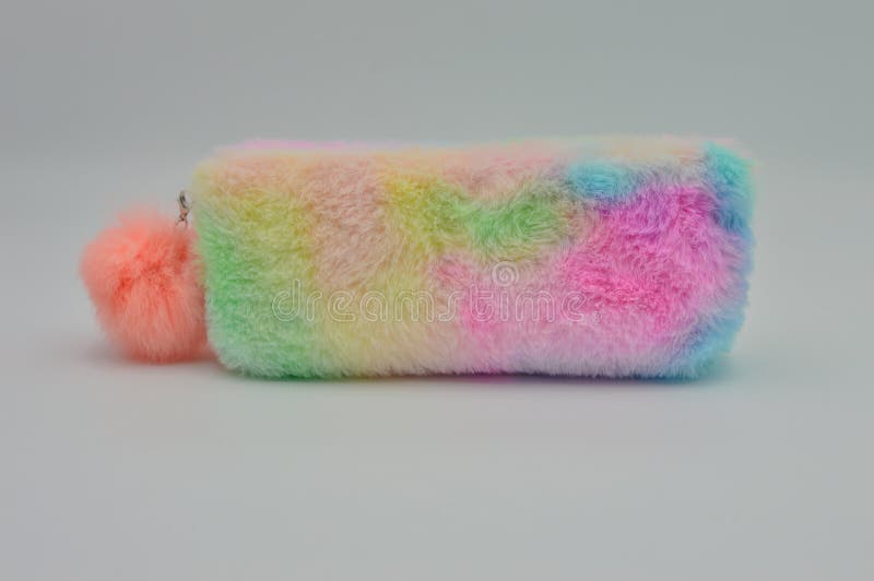 Fluffy Rectangular Pencil Case in a Gradient of Pastel Rainbow Colors ...