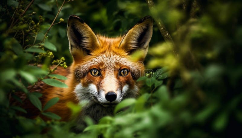 Fluffy Red Fox, Alert and Looking at Camera in Forest Generated by AI ...