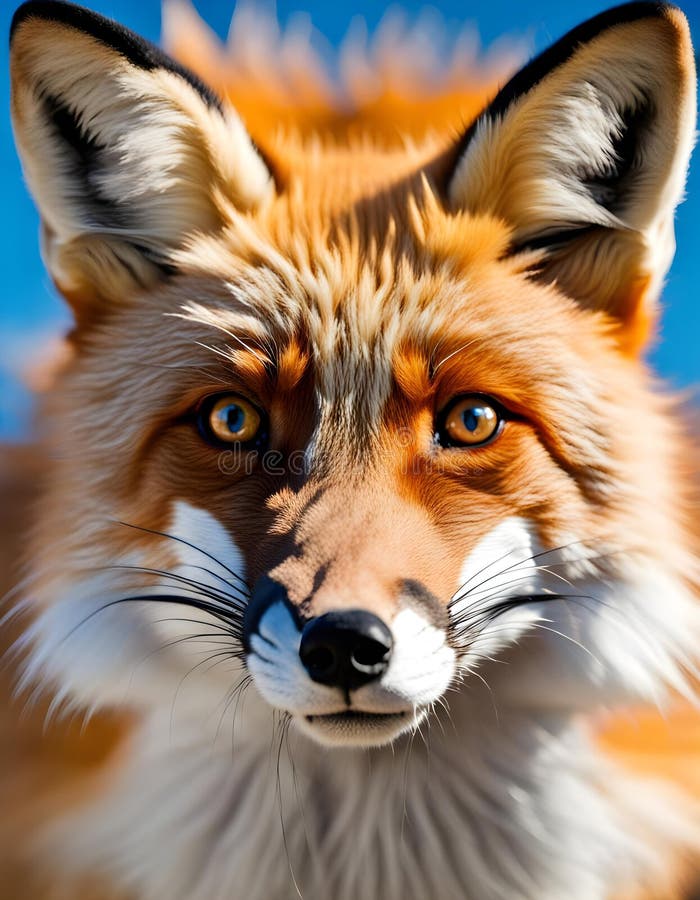 Fluffy Red Fox with Bright Blue Summer Sky Stock Illustration ...