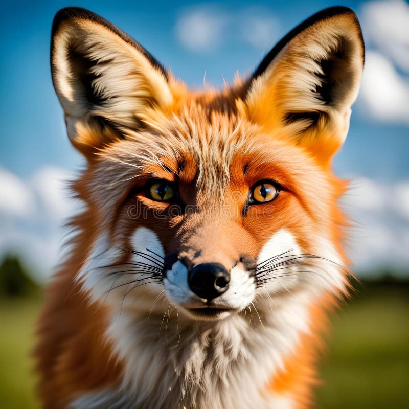 Fluffy Red Fox with Bright Blue Summer Sky Stock Illustration ...