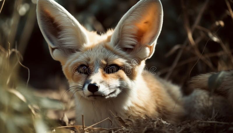 Fluffy Red Fox Sitting in Grass, Looking at Camera Generated by AI ...