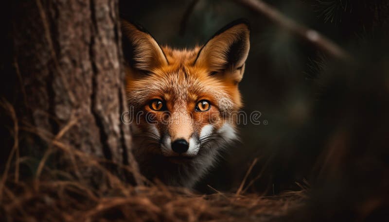 Fluffy Red Fox Staring, Alert in Nature Generated by AI Stock ...