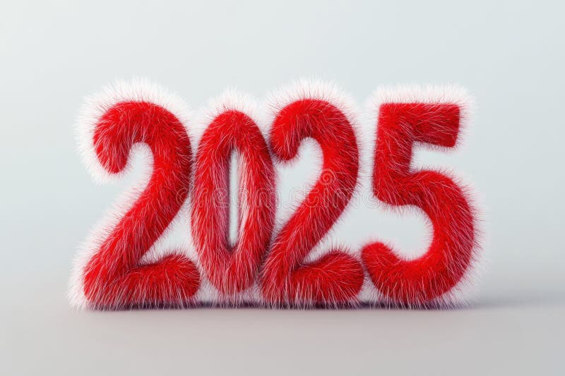 Fluffy Red 2025 Numbers Design for New Year Celebration and Festive ...
