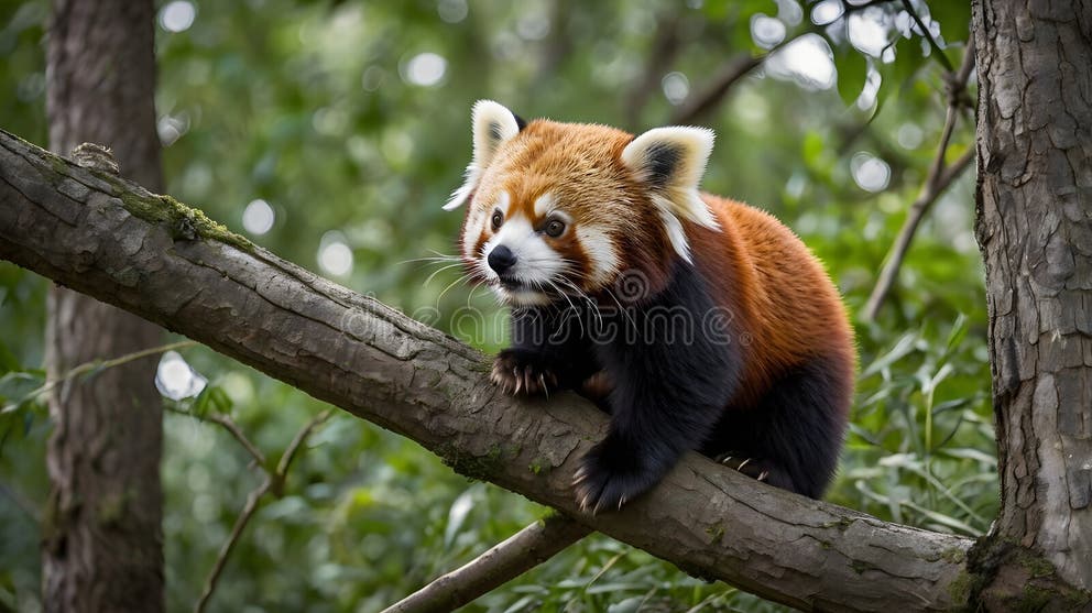 Fluffy Red Panda is Crawling, AI-generatet Stock Illustration ...