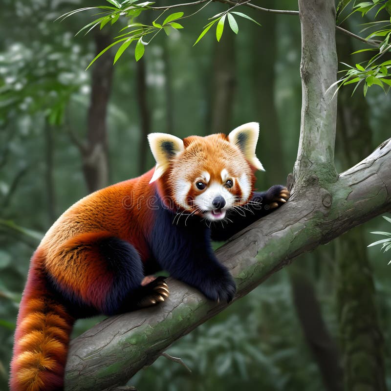 Fluffy Red Panda is Crawling, AI-generatet Stock Illustration ...